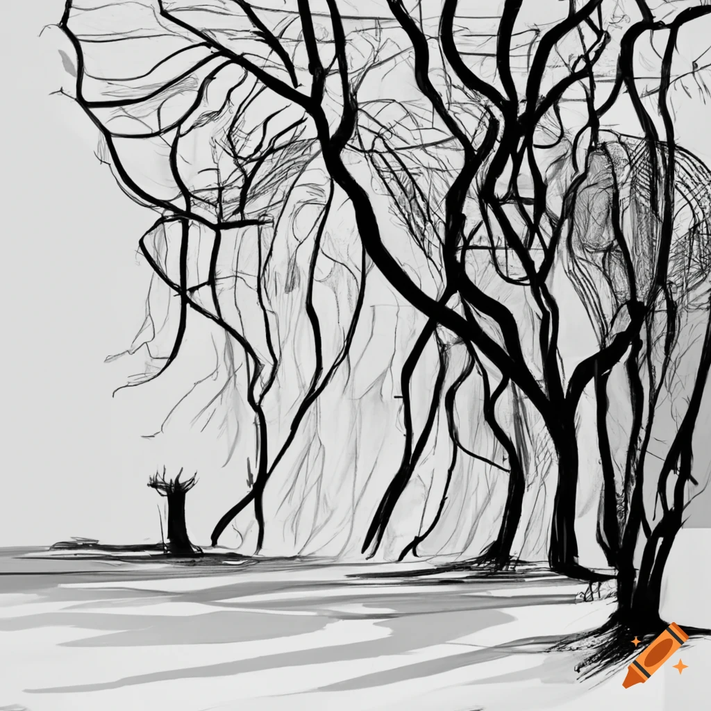 Counter-intuitive landscape design with sketch lines in black and white ...