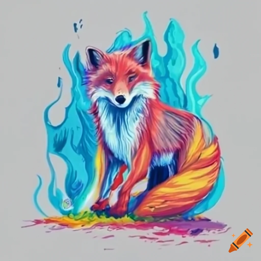 Ice fox walking in a fiery forest on Craiyon