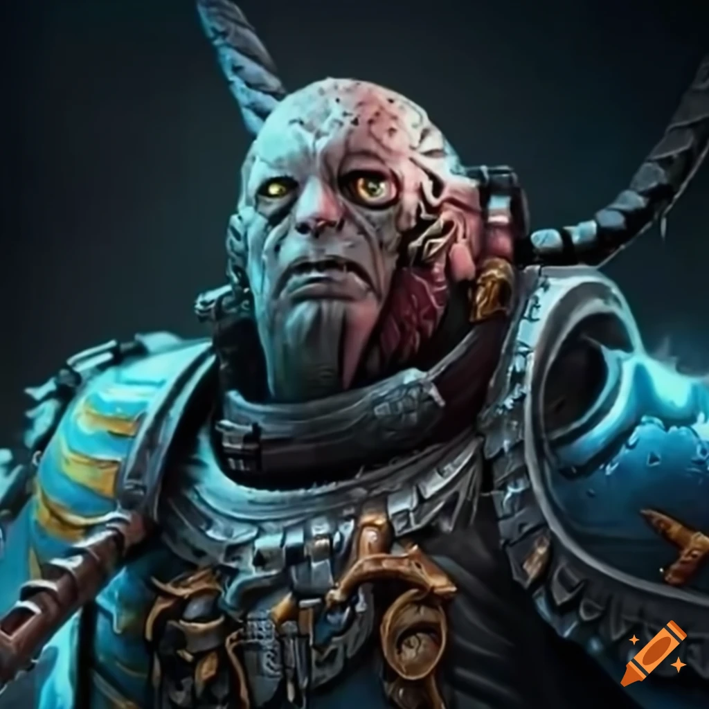 Warhammer 40k character with a squid instead of a head on Craiyon