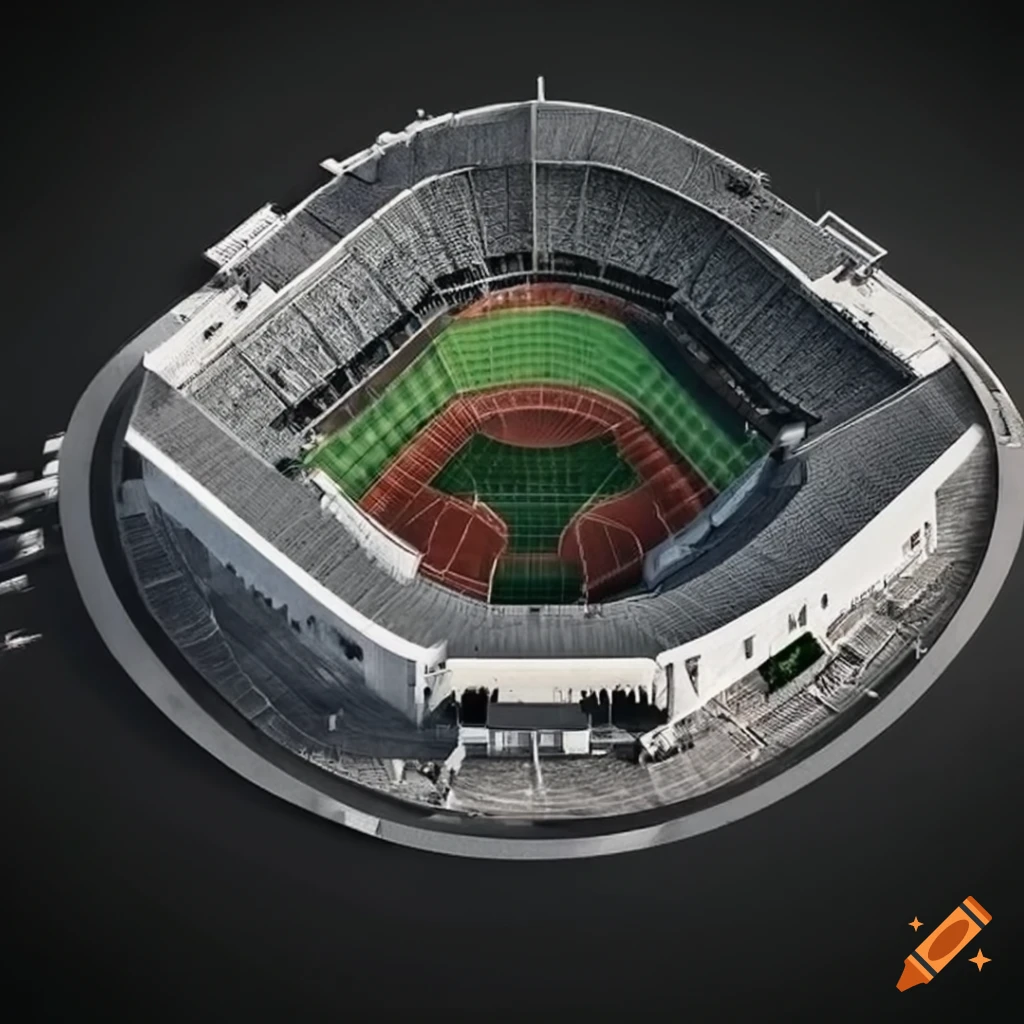 Black and white architectural renderings of a softball stadium with ...