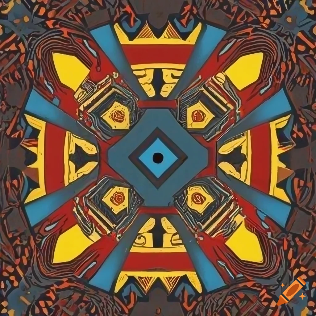 Surrealistic African-inspired Swazi tribal vector art pattern in red ...