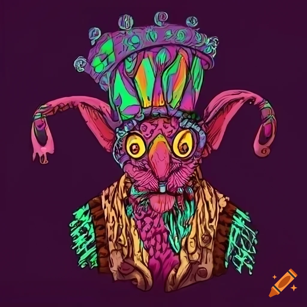 Anthropomorphic psychedelic rat king character art for rpg on Craiyon