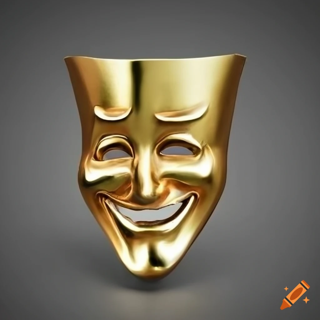 Highly detailed gold comedy mask with even lighting on Craiyon