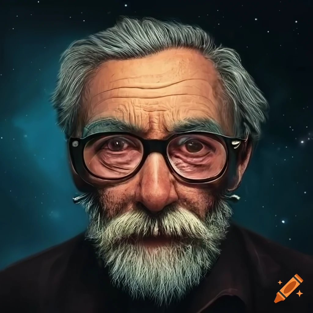 65-year-old man astronaut space voyager with glasses, brown hair, and a ...