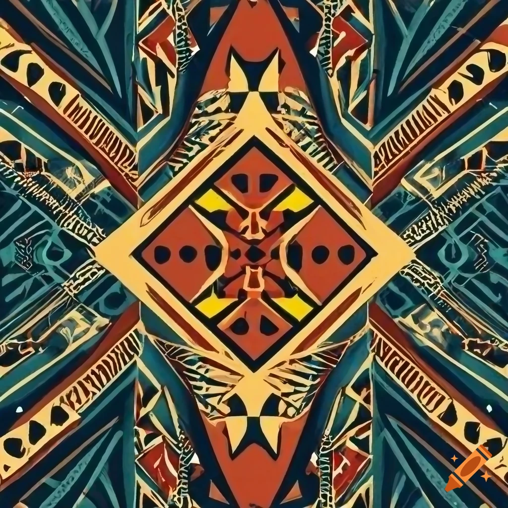Surrealistic African-inspired Swazi tribal vector art pattern in red ...