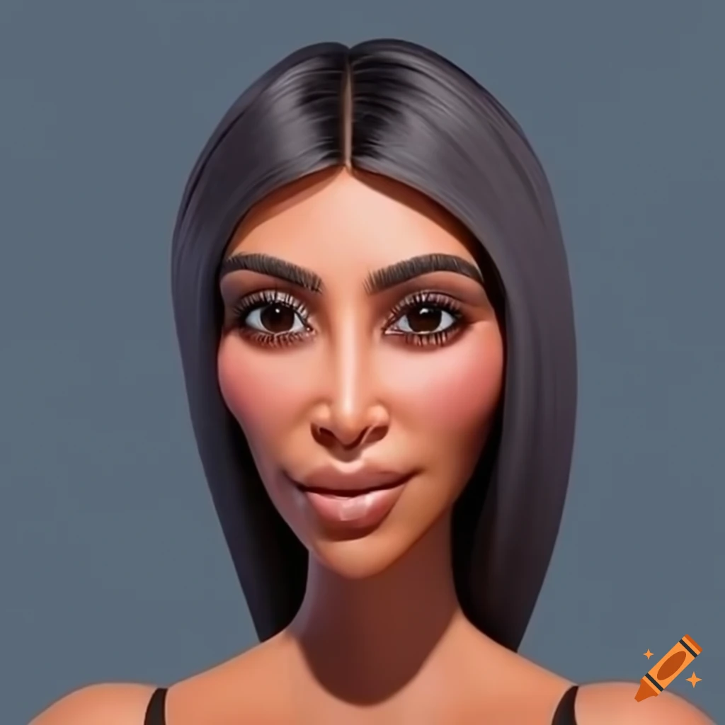 Animated 3d character representing kim kardashian on Craiyon