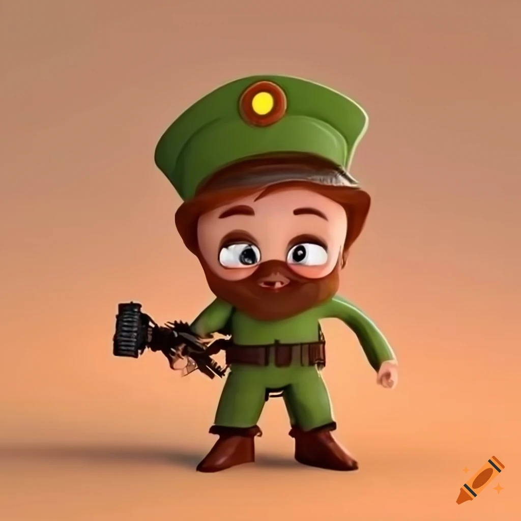 Animated cute small brown soldier with beard on Craiyon