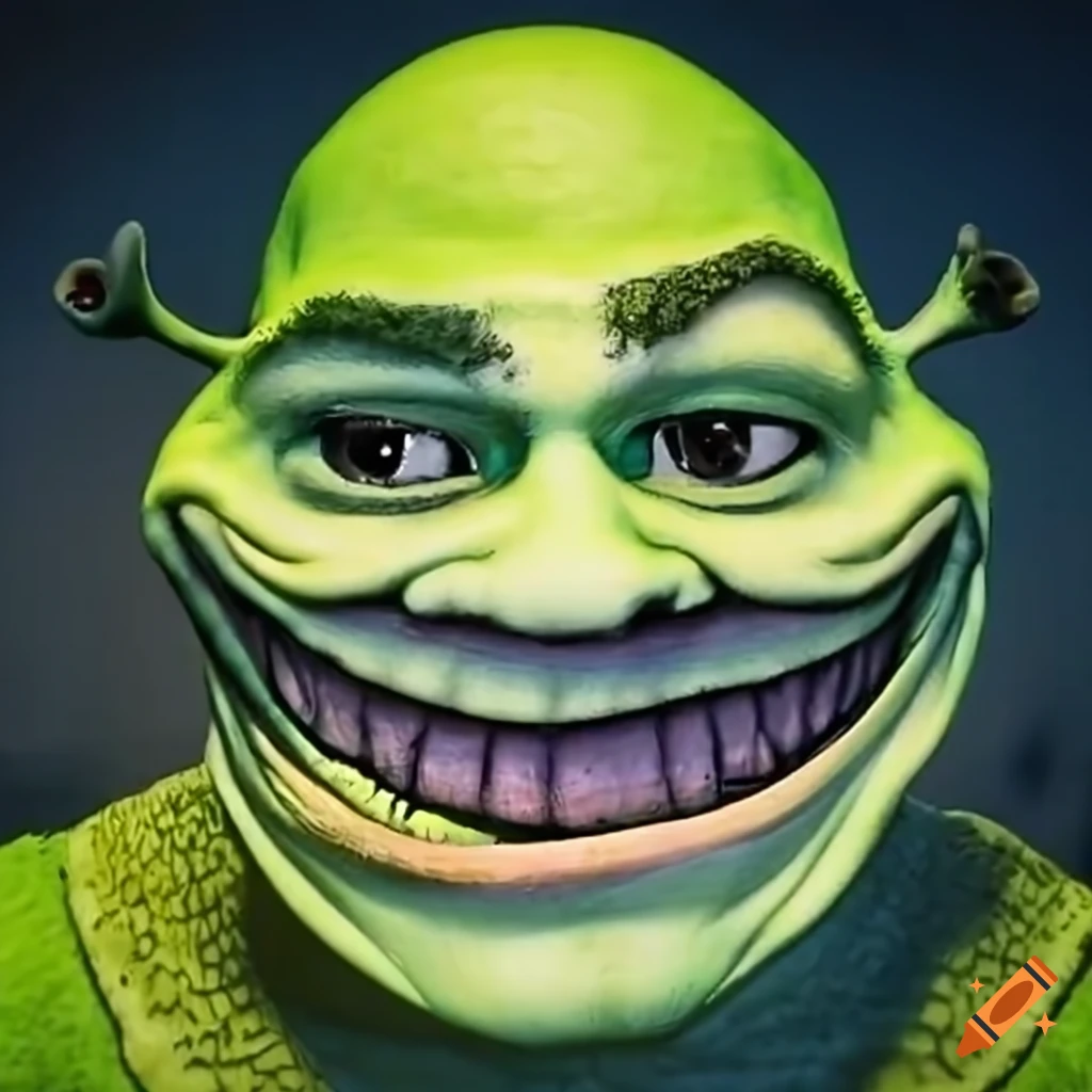 Cartoon troll face with a deformed mouth on Craiyon