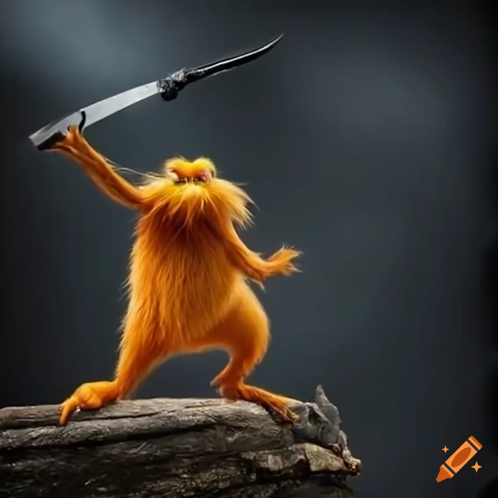 The lorax with a machete and boss health bar on Craiyon
