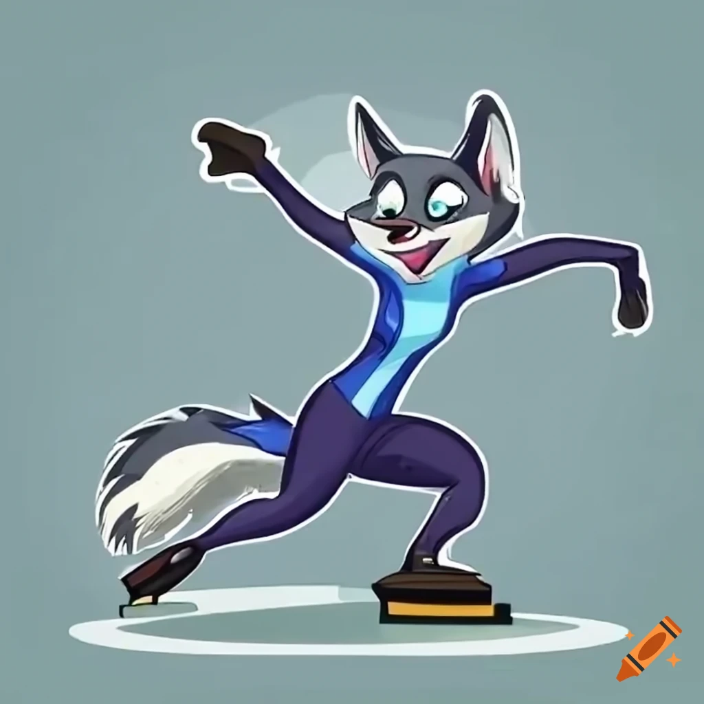 Magnificent polar wolf speed skater from Zootopia racing to the finish ...