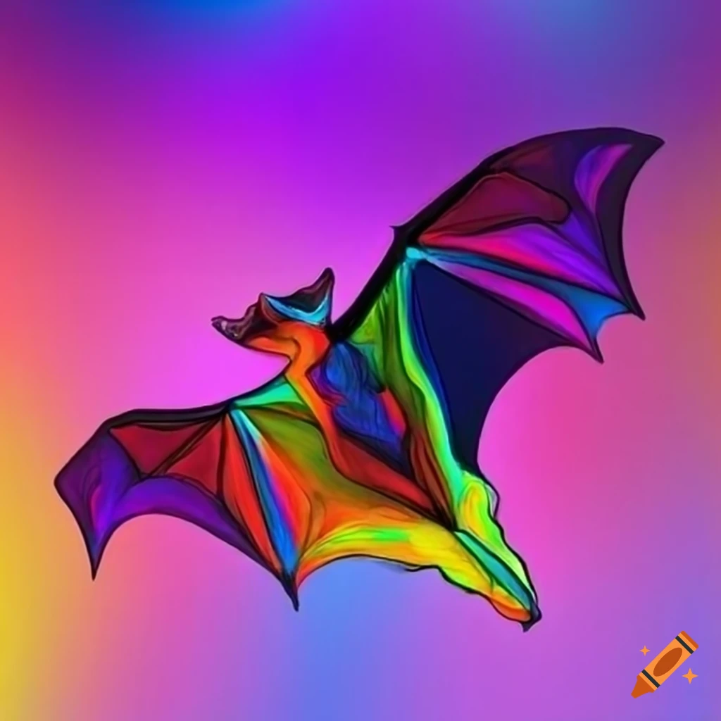 Abstract rainbow-colored bat art on Craiyon