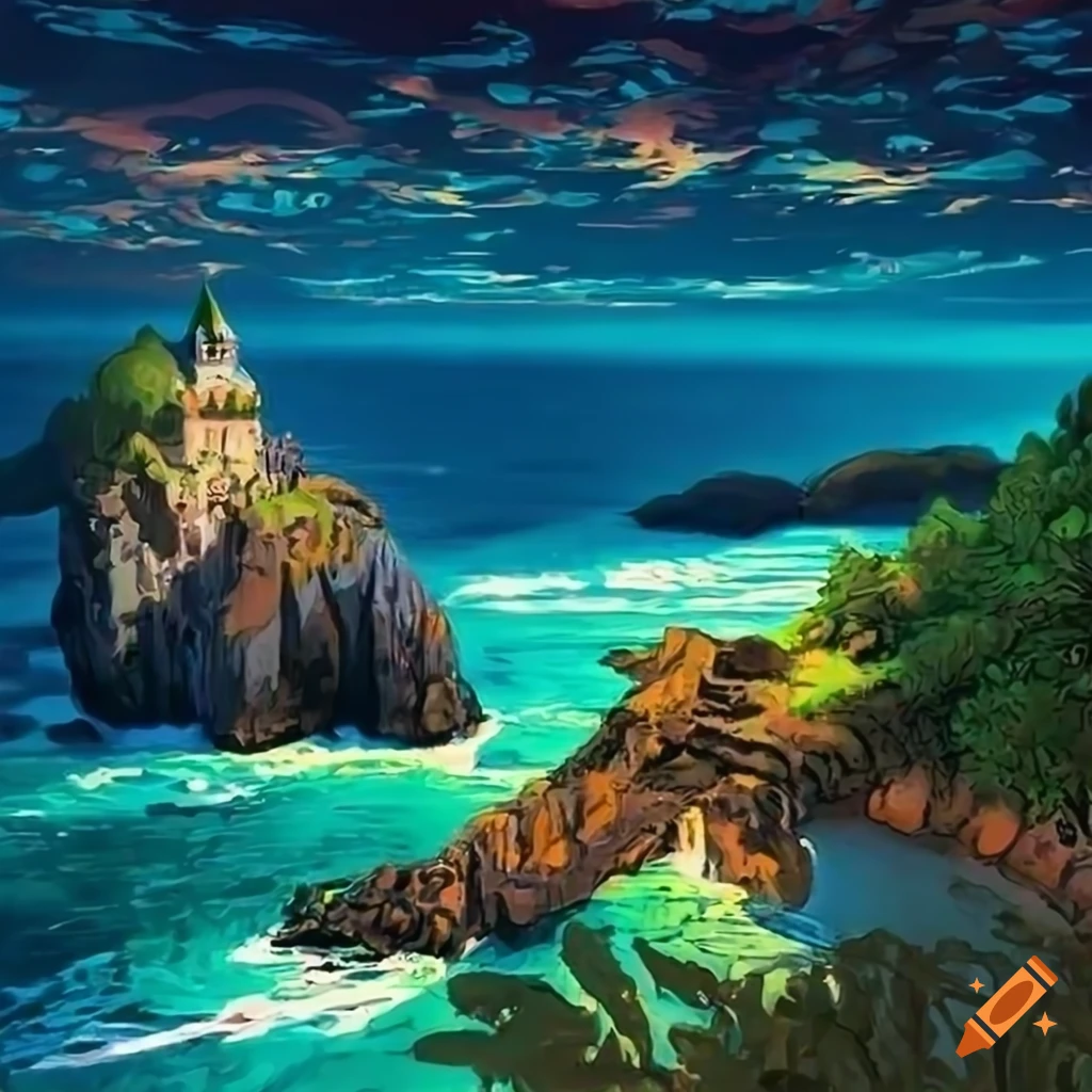 Exceptional coastal landscape in vivid tropical setting from graphic ...