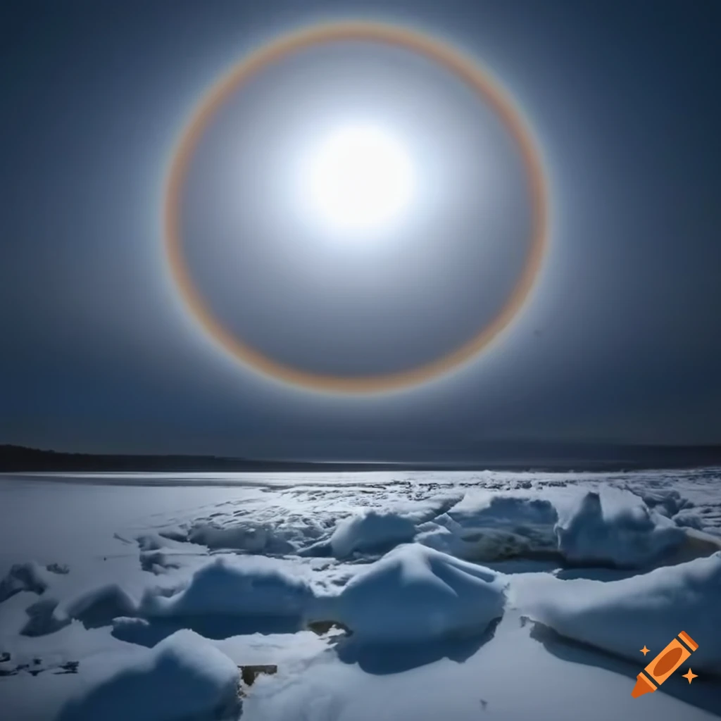 Icy landscape with a big solar halo on Craiyon