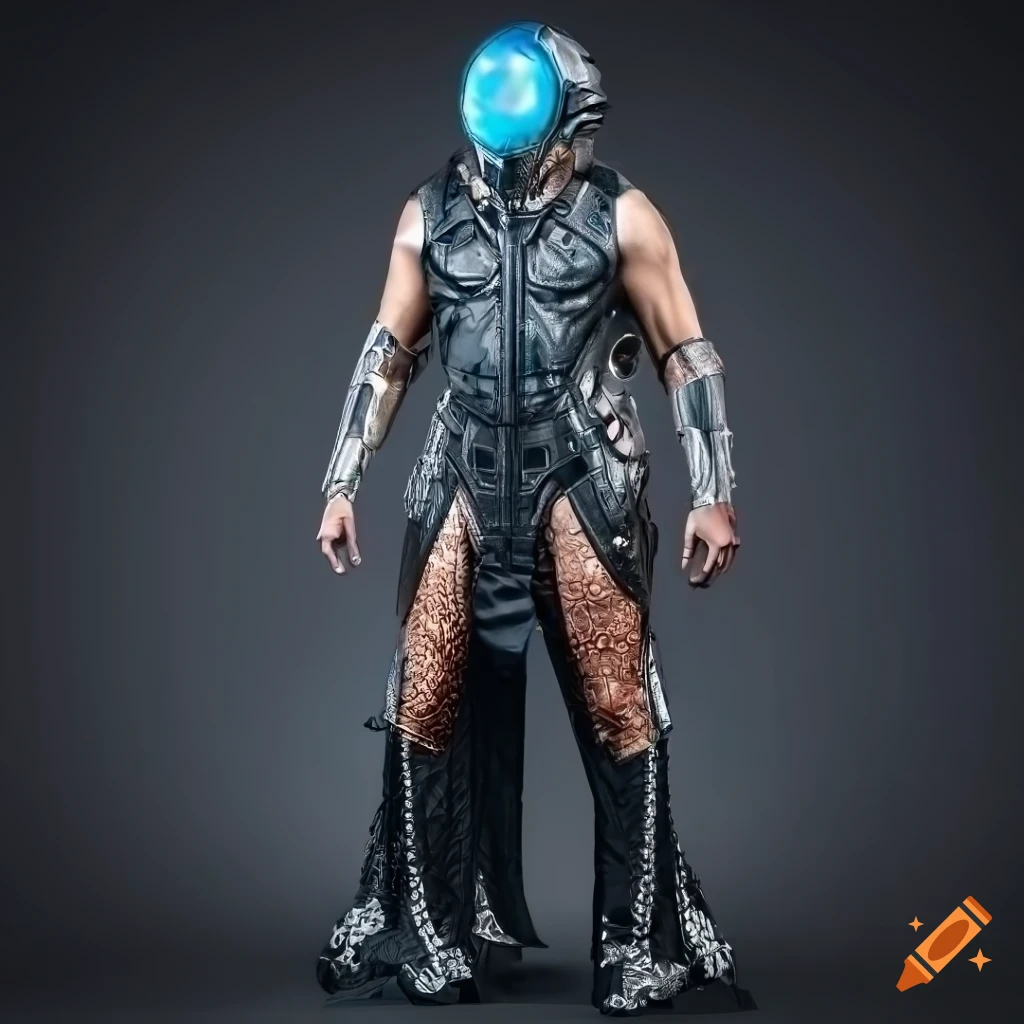 Sci-fi cyberpunk spacesuit gothic baroque robe on a humanoid figure on ...