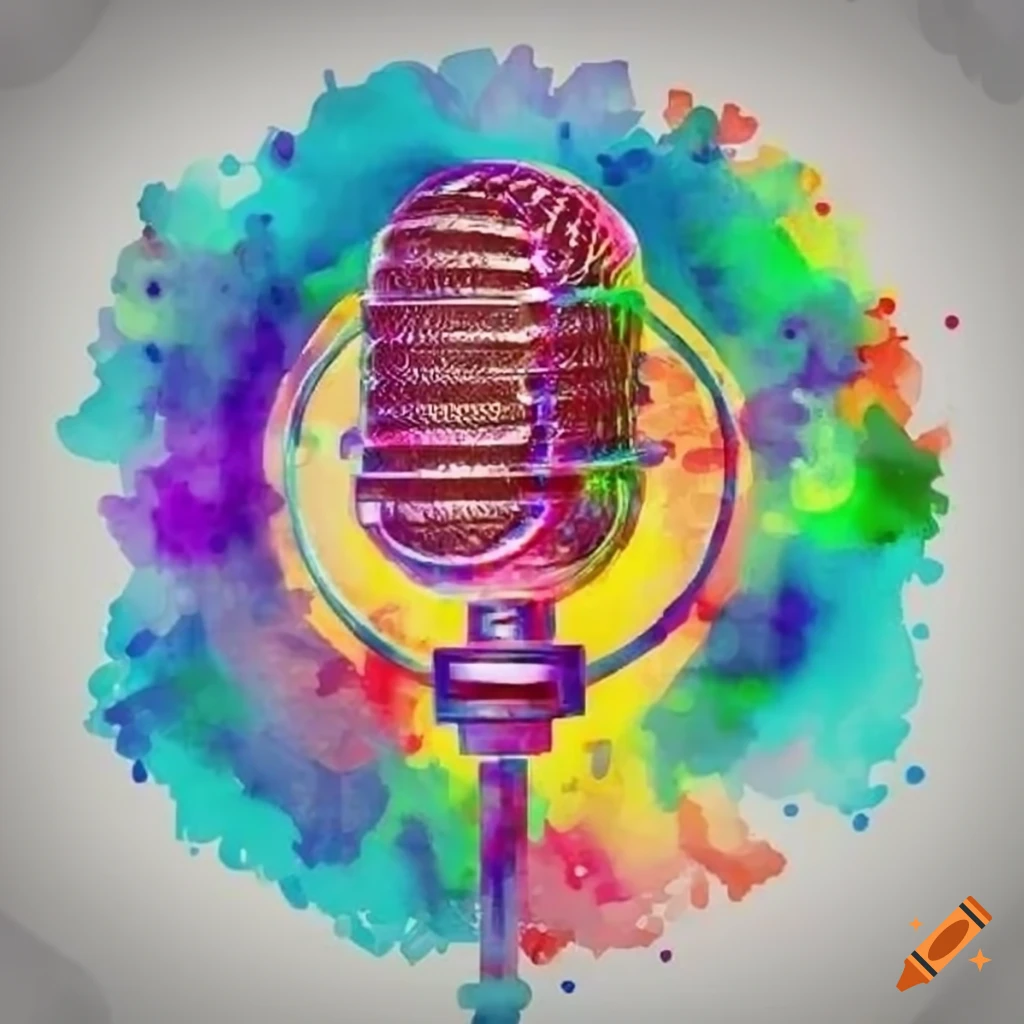 Professional logo with microphone symbol and vibrant colors on Craiyon