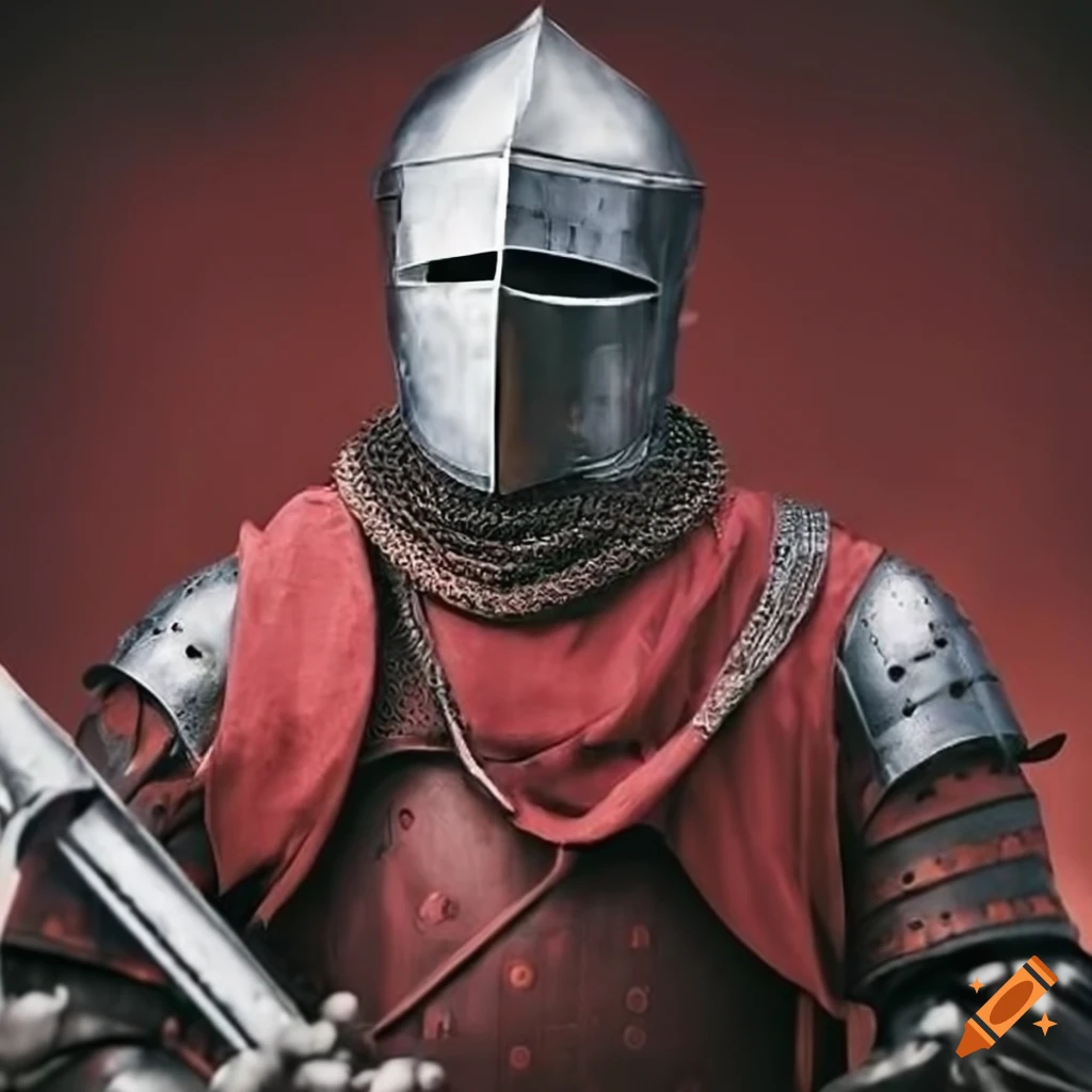 Medieval knight in dark red armor on Craiyon