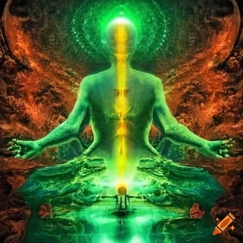 Abstract illustration of green consciousness and spiritual awakening ...