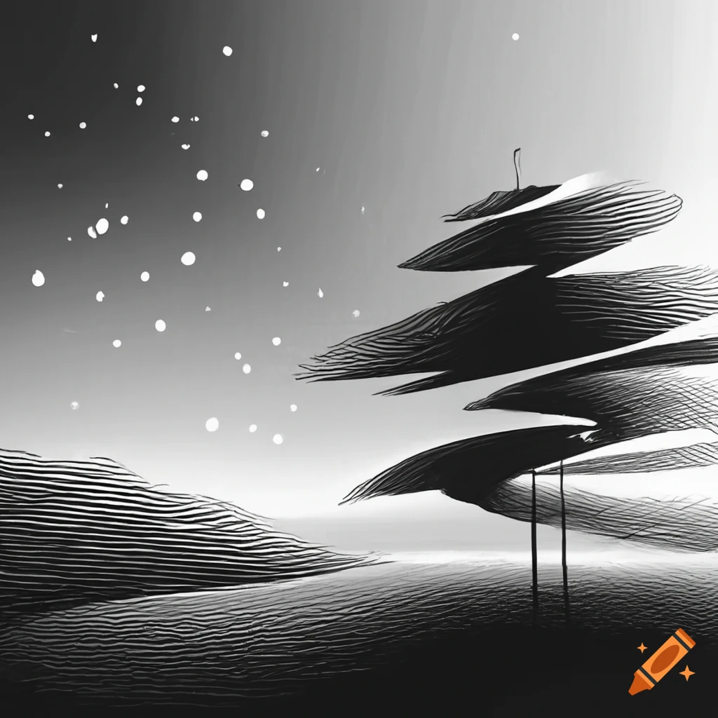 Contrast black and white sketch lines in a unique landscape design on ...