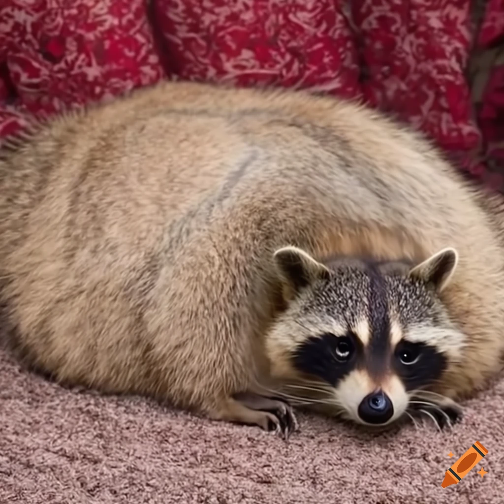 Chubby raccoon resting on a carpet on Craiyon