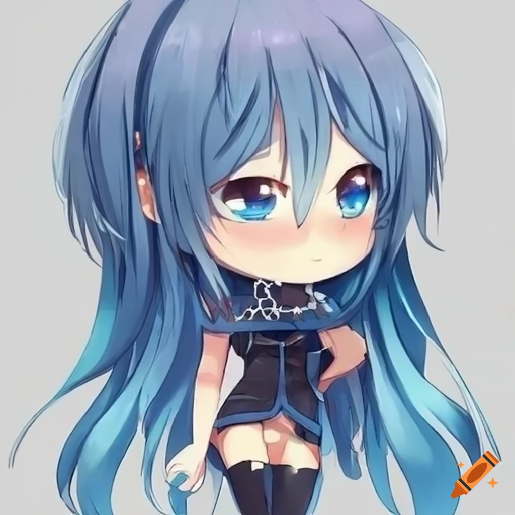 Blue-haired anime chibi character on Craiyon