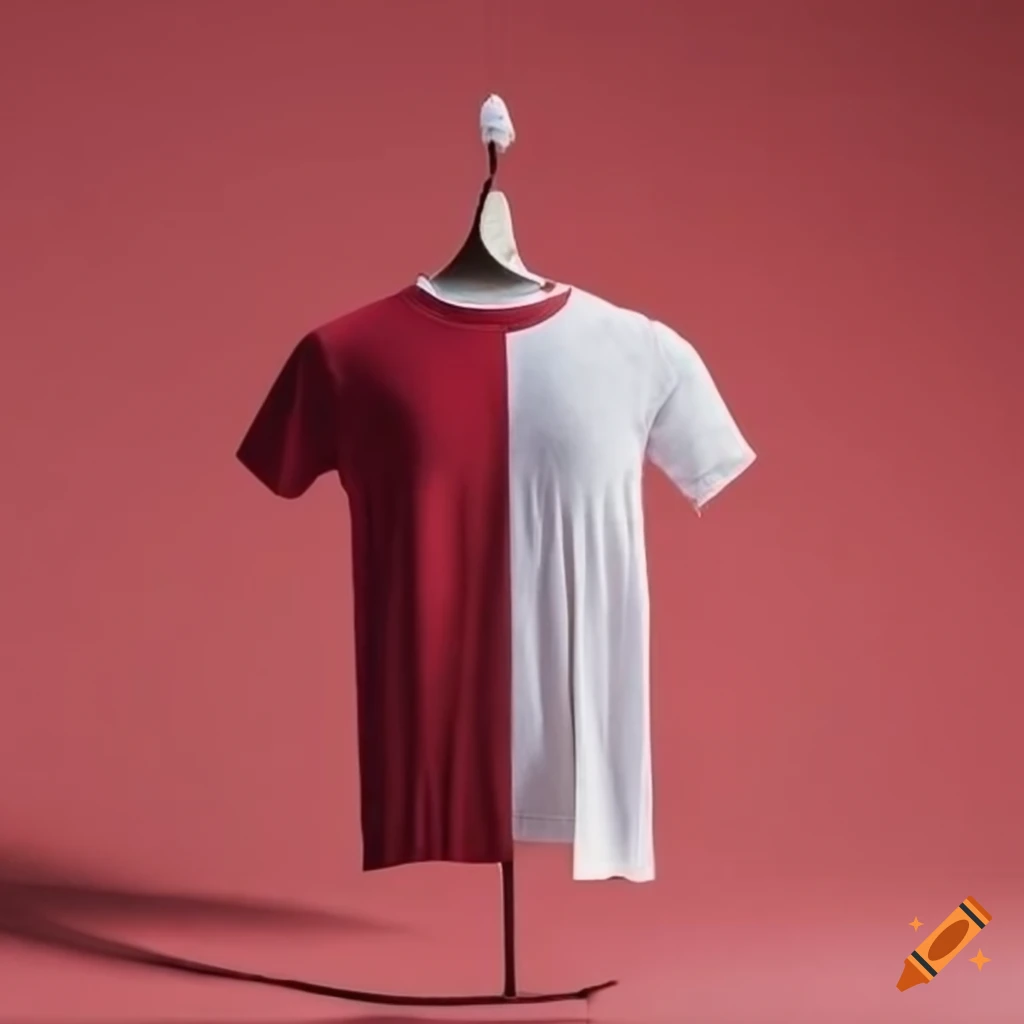 T-shirt made of cotton, linen, and polyester fabrics in white and red ...