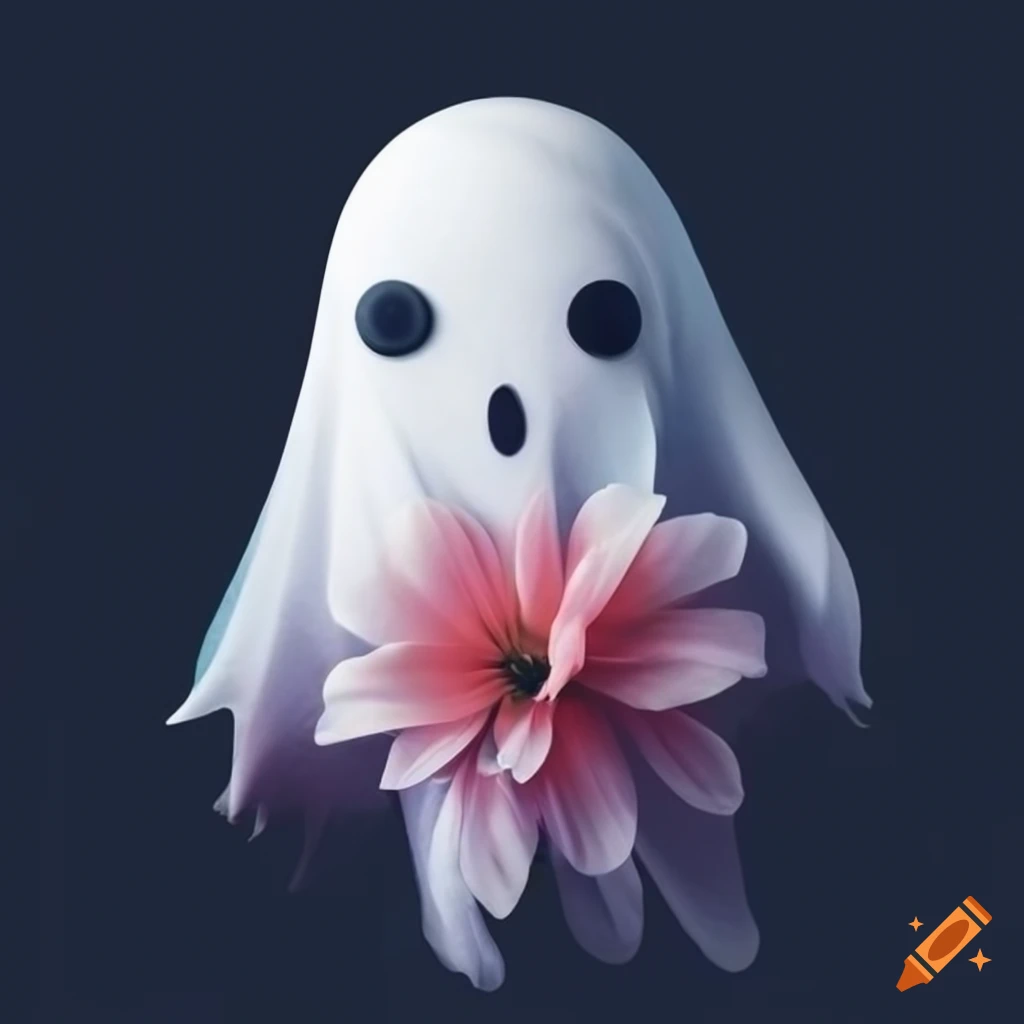Sheet ghost holding flowers on Craiyon