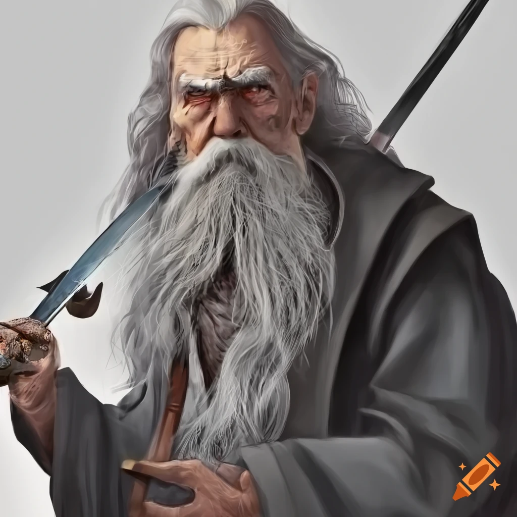Portrait of a courageous old man wizard with gray hair, beard, and ...