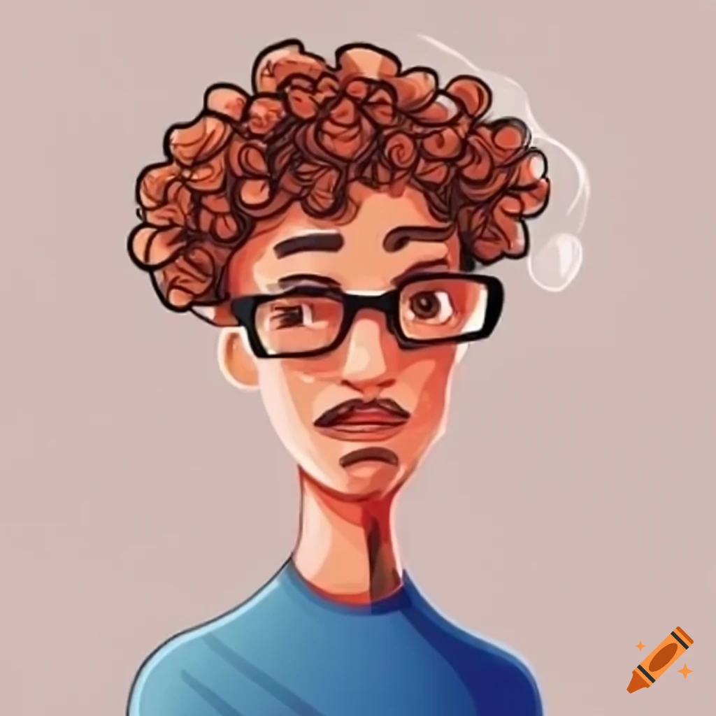 Genius man character with wide smile, brown eyes, and rectangular ...