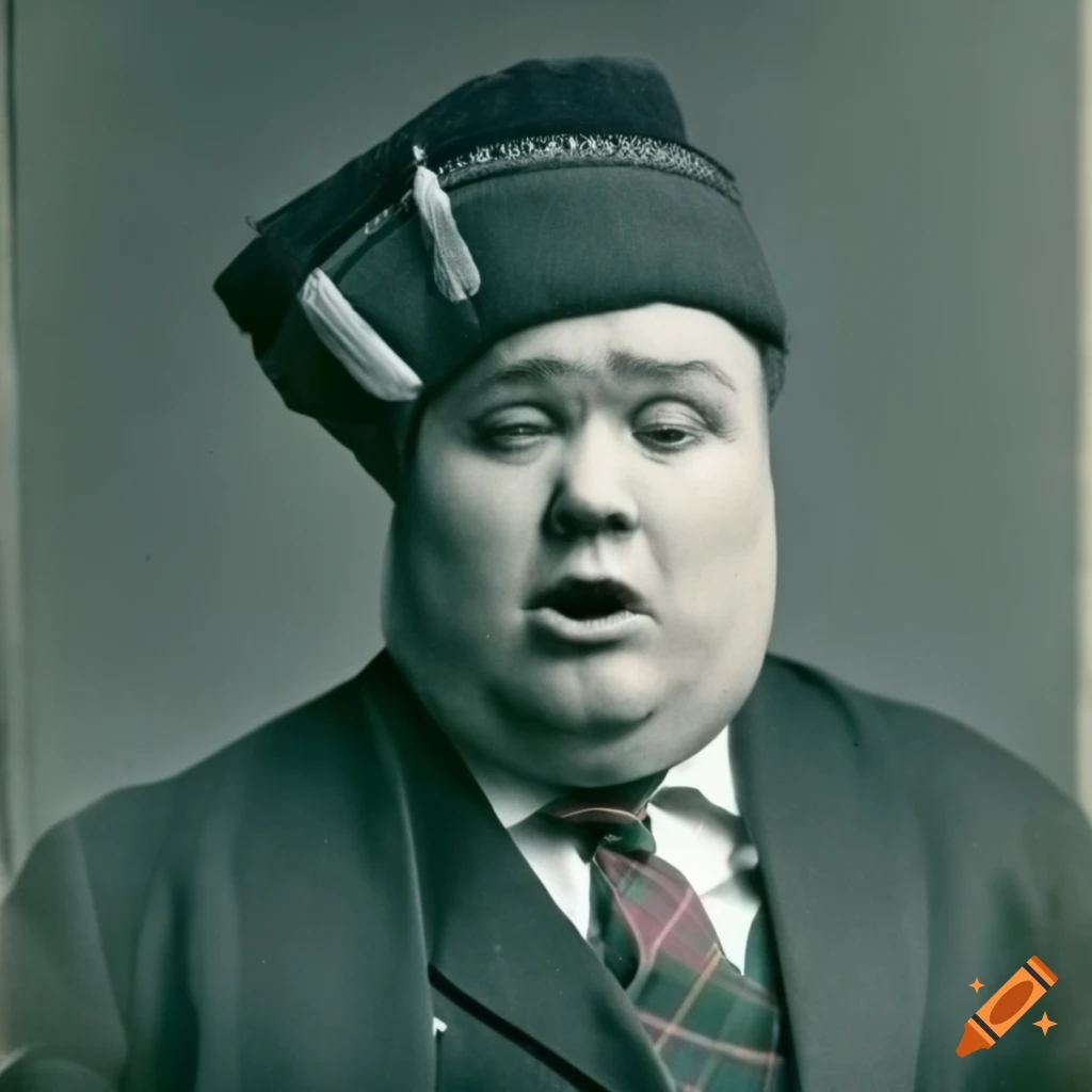 Operatic singer in a scottish kilt in a vintage photo on Craiyon