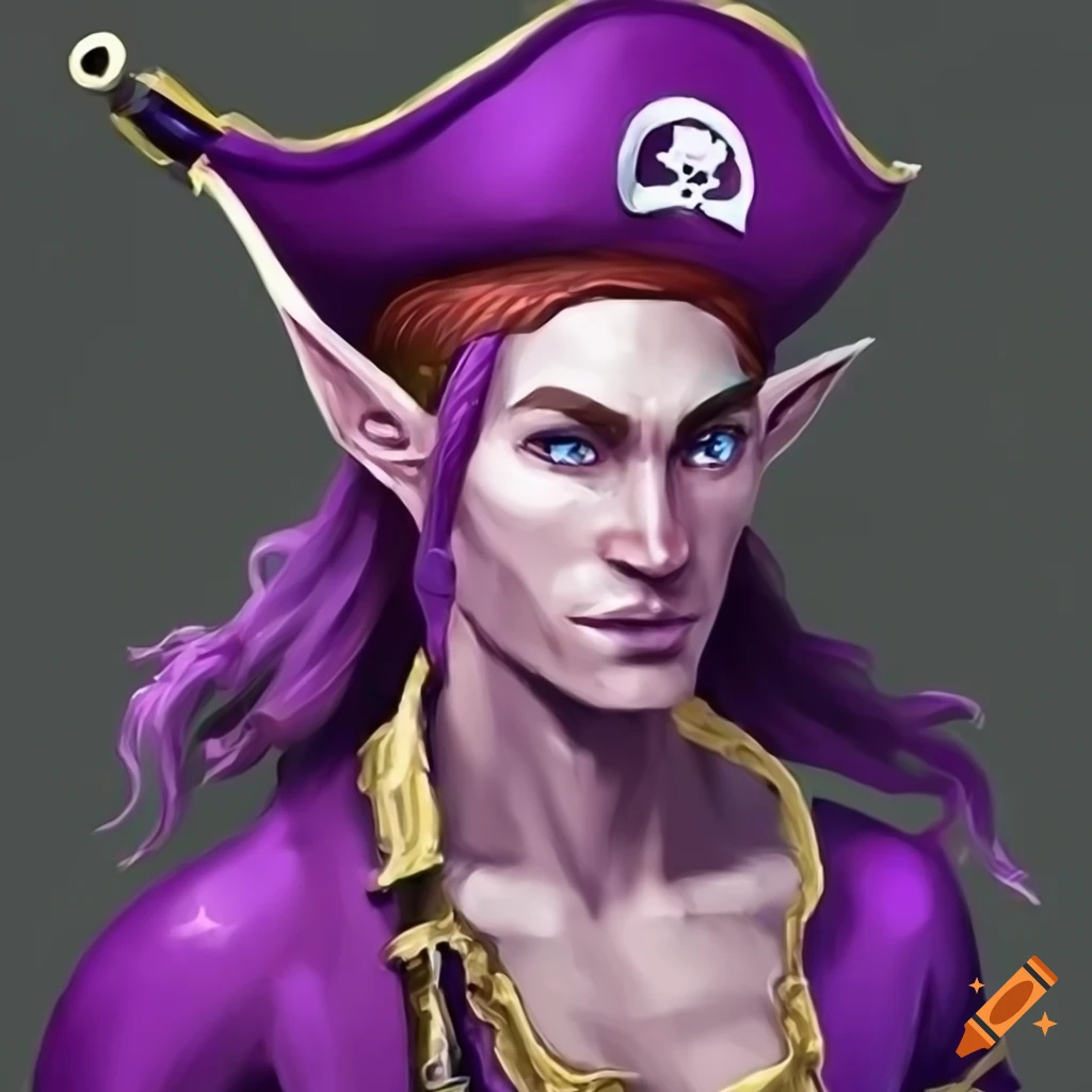 Male pirate elf with purple skin on Craiyon