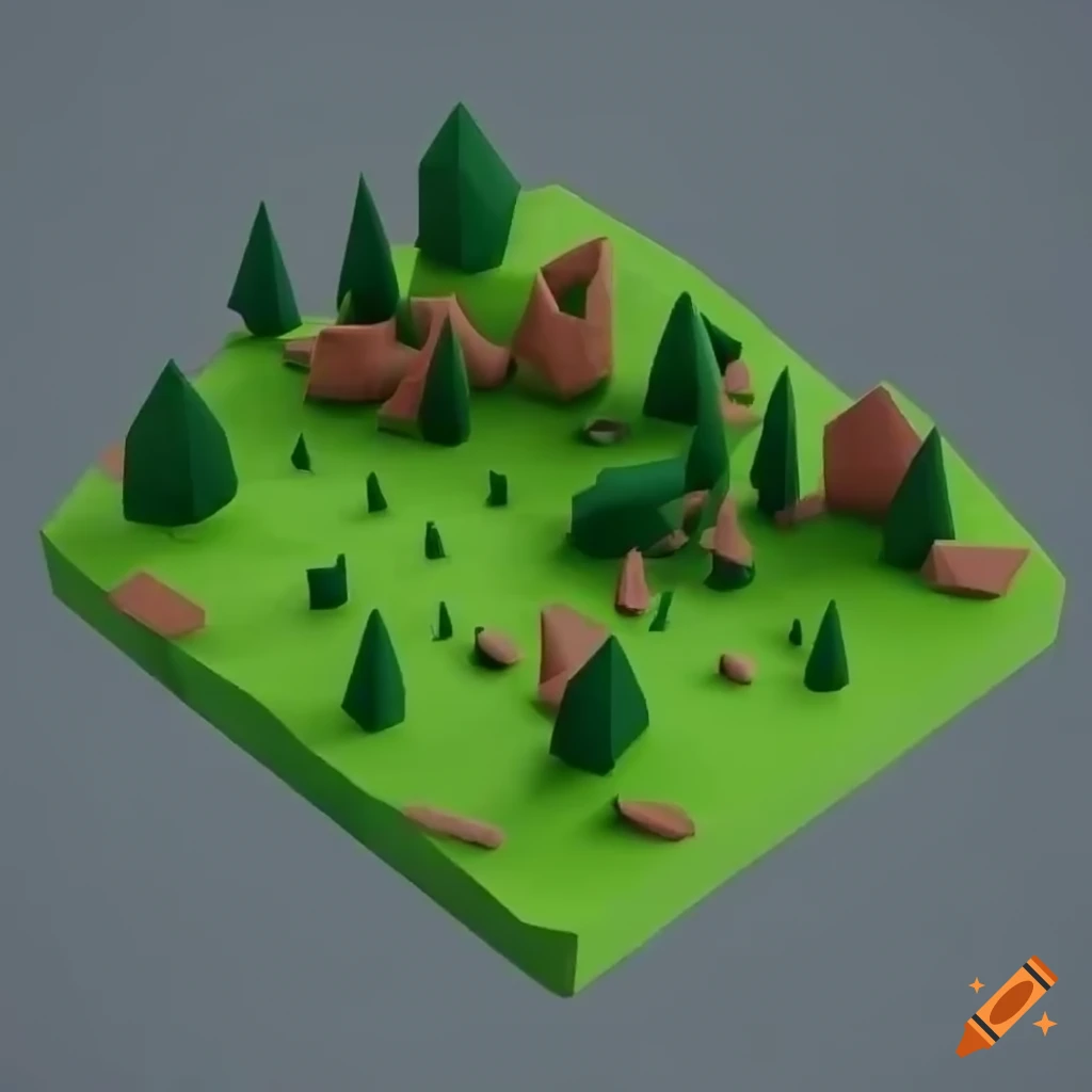 Low poly forest in clay isometric top view for 2d game art terrain on ...