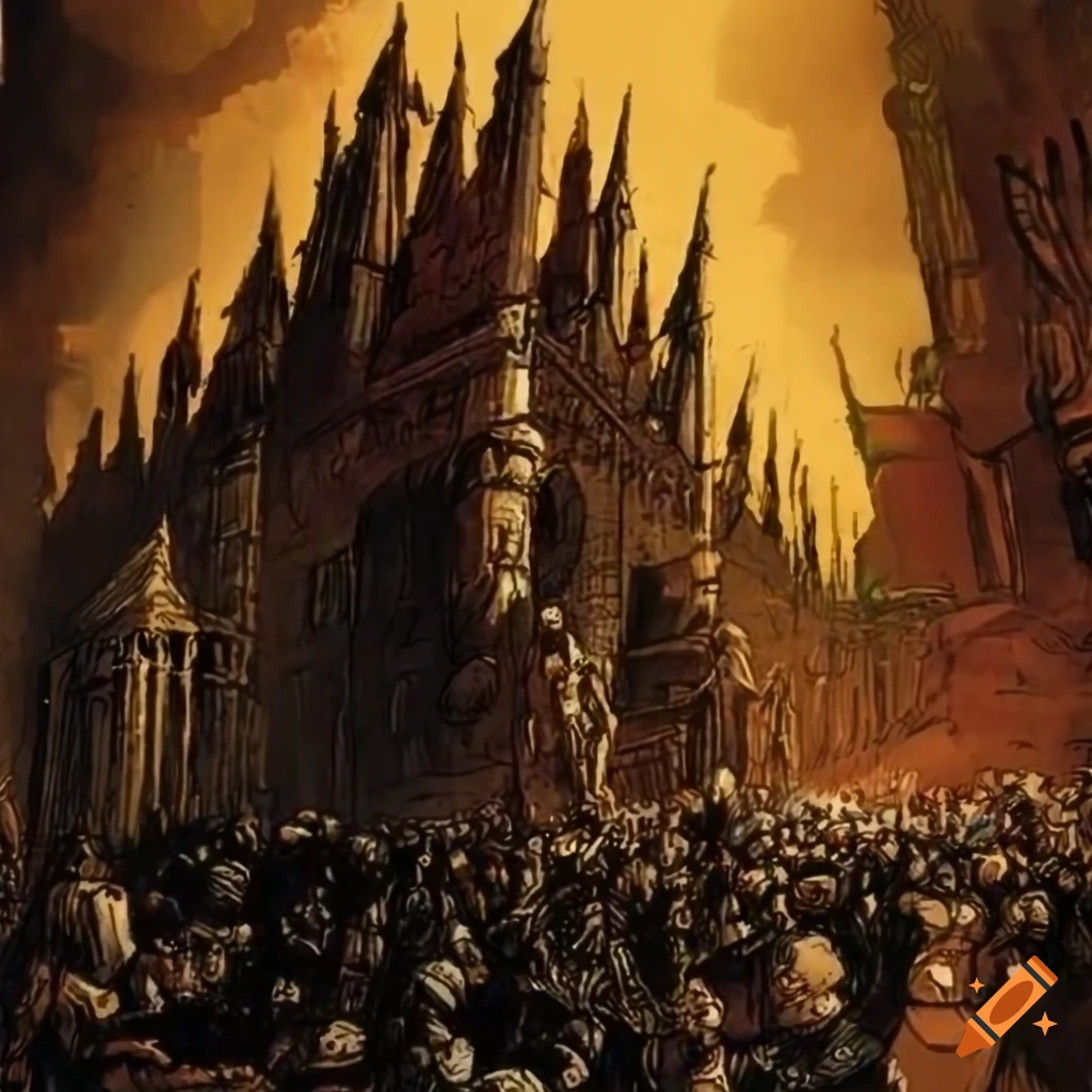 Medieval fantasy leader addressing a crowd in a detailed sketch by ...