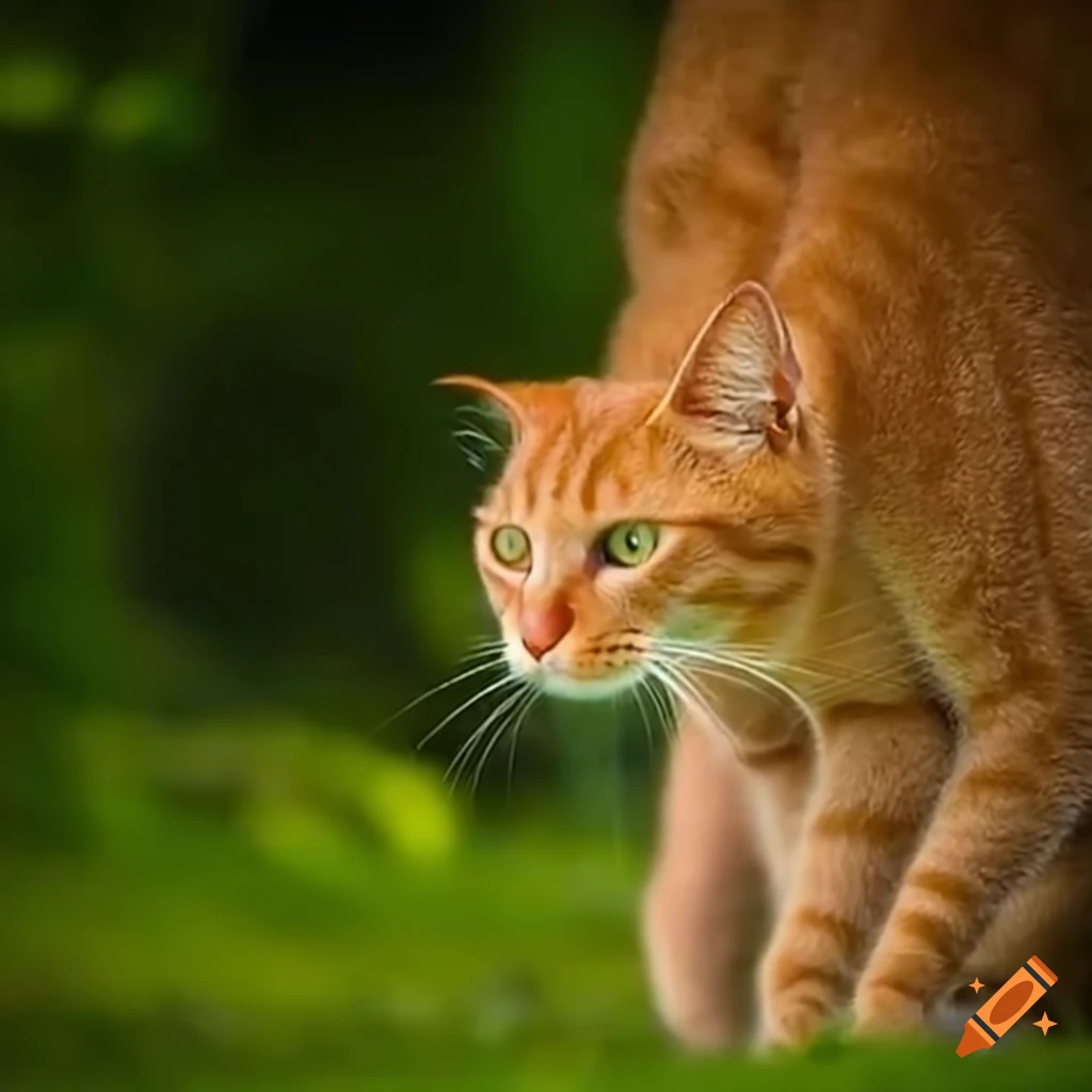 Orange cat captured on trail camera on Craiyon