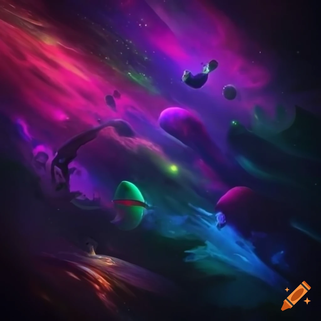 Dark and colorful space scape on Craiyon