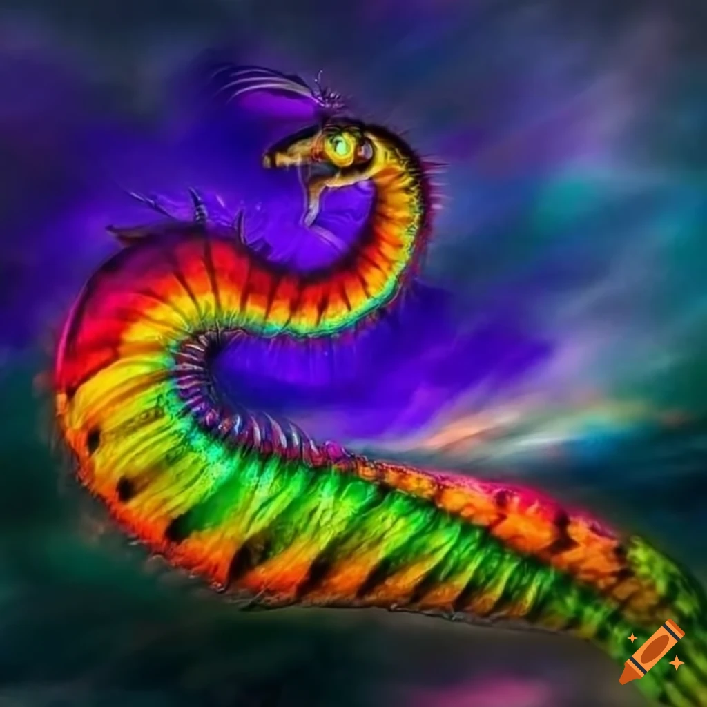 Colorful flying lindworm emerging from a portal in stunning artwork on ...