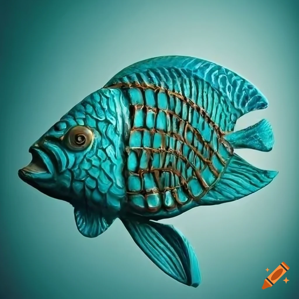 Turquoise fish wall frieze on Craiyon