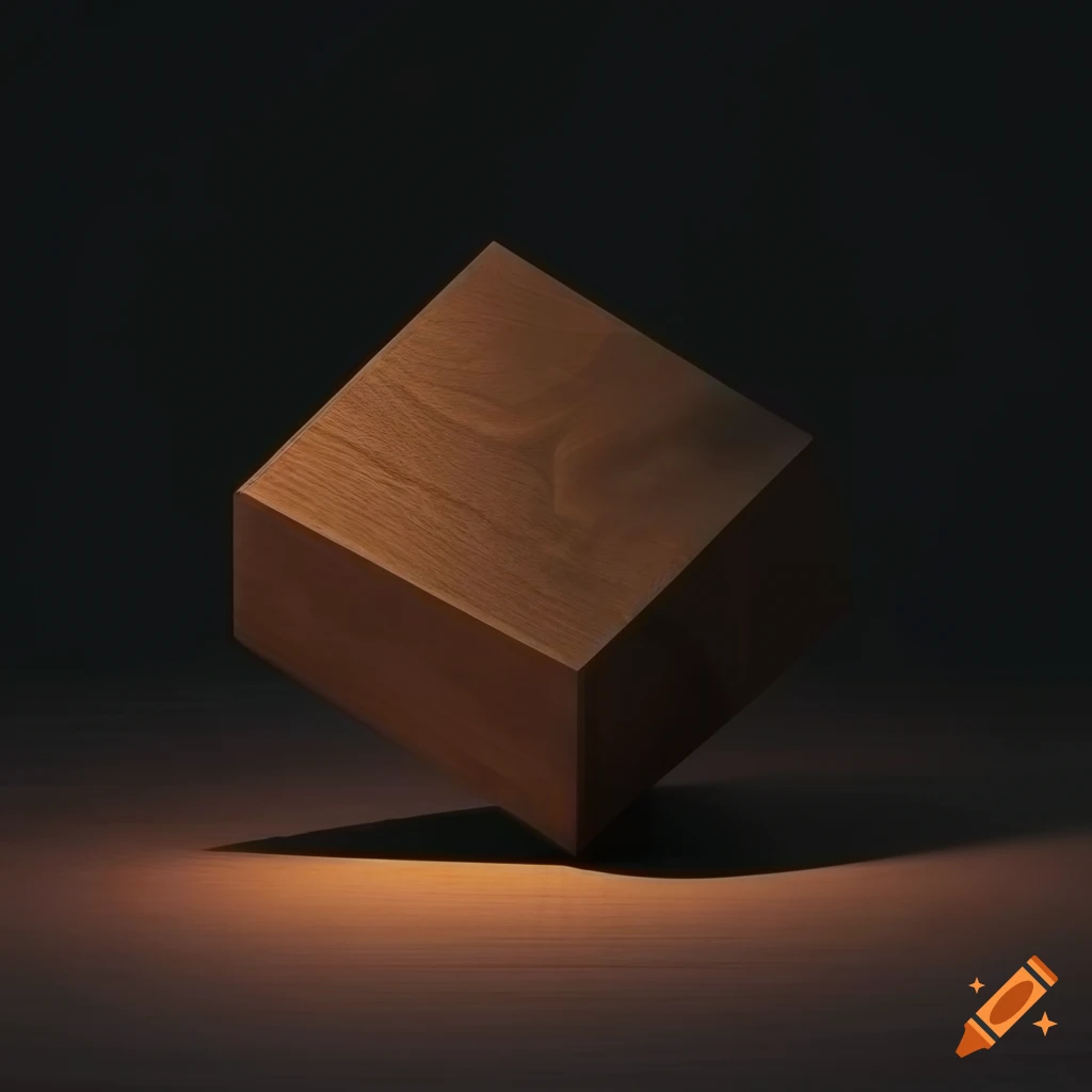 Dark wooden textured cube on surface with realistic lighting and sharp ...