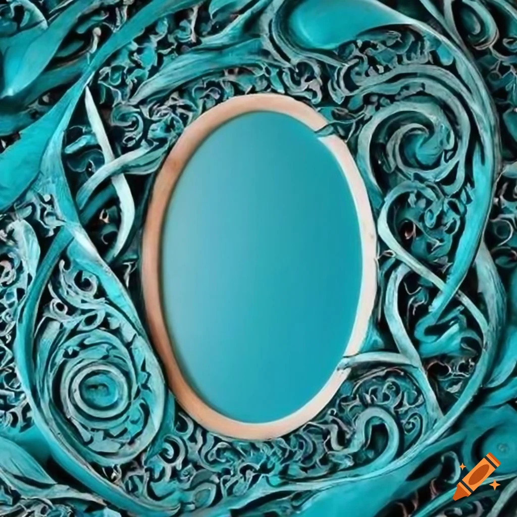 Turquoise oval frames with fish sculpture backdrop wall on Craiyon