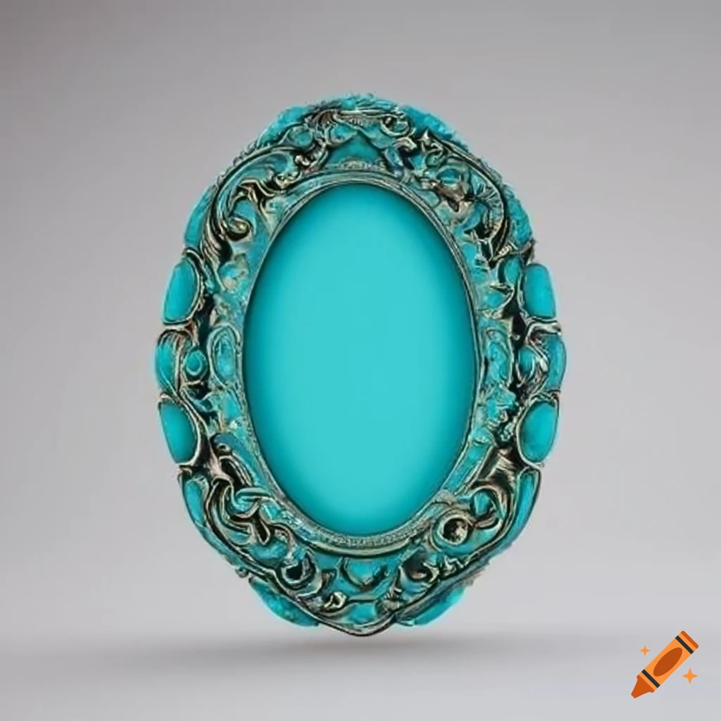 Turquoise oval frames with fish ornamentation on Craiyon