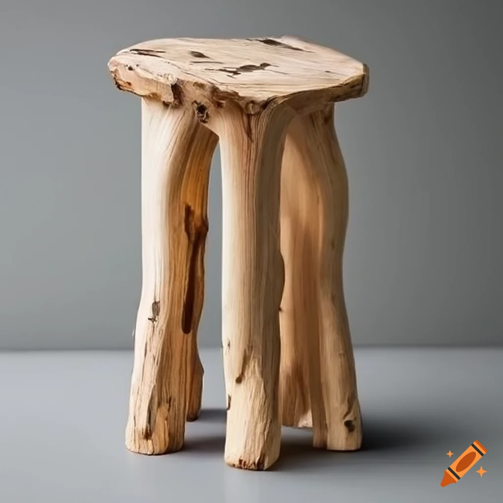 Rustic birch standing stool on Craiyon