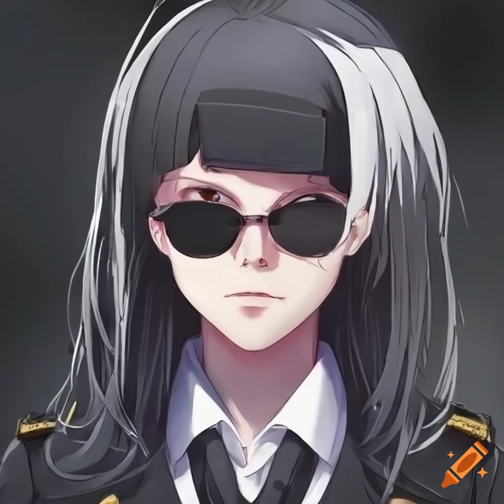 Anime female government operative in white and black with sunglasses on ...