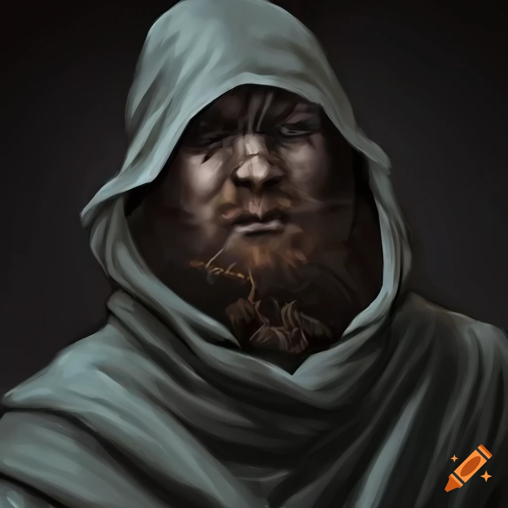 Hooded man in a medieval bandit rpg on Craiyon