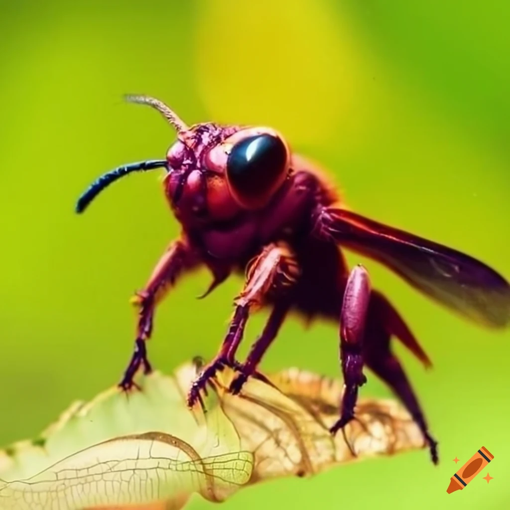 Mutant hornet with dragonfly wings and spider eyes on Craiyon