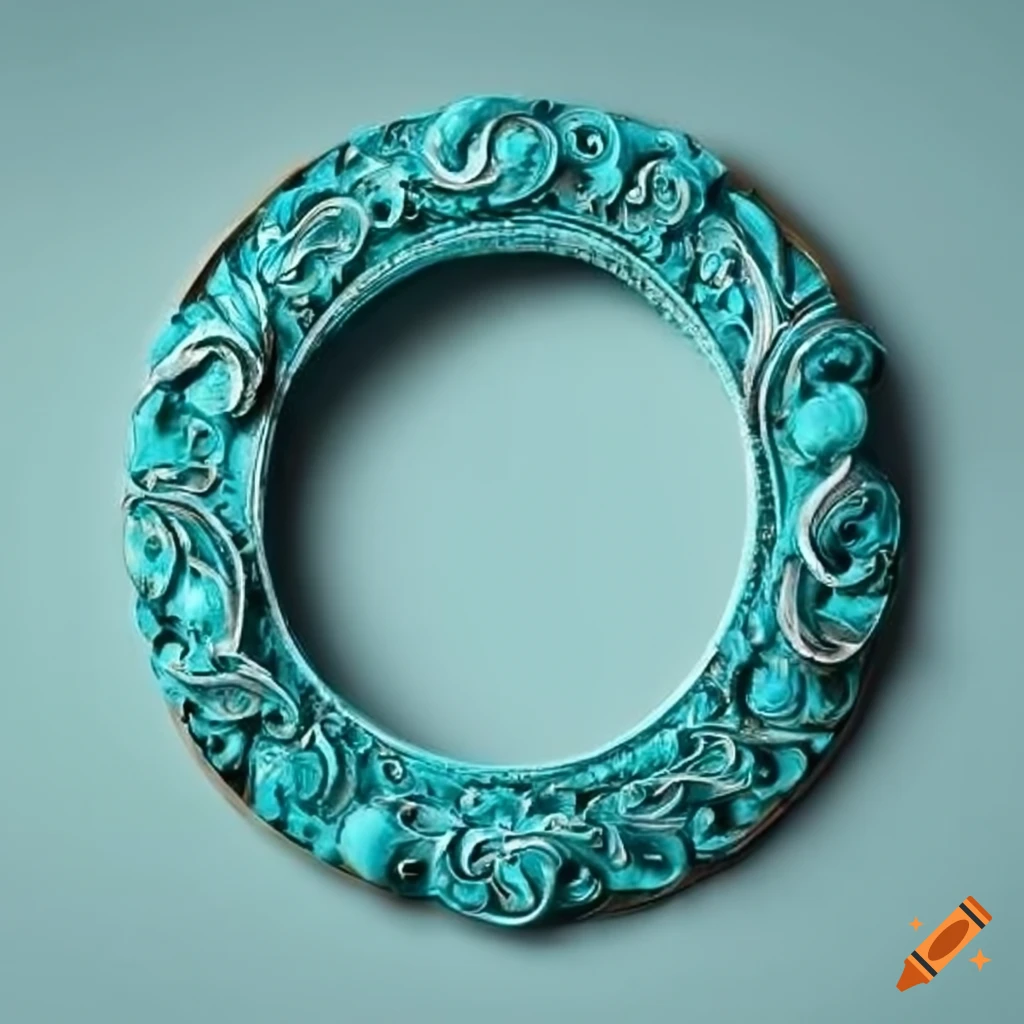 Turquoise oval frames with fish sculpture backdrop wall on Craiyon