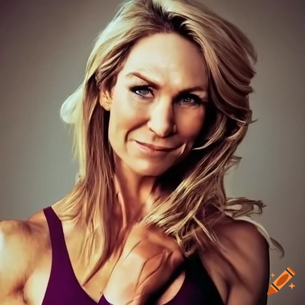 Actress/bodybuilder stacy haiduk smiling and flexing on Craiyon