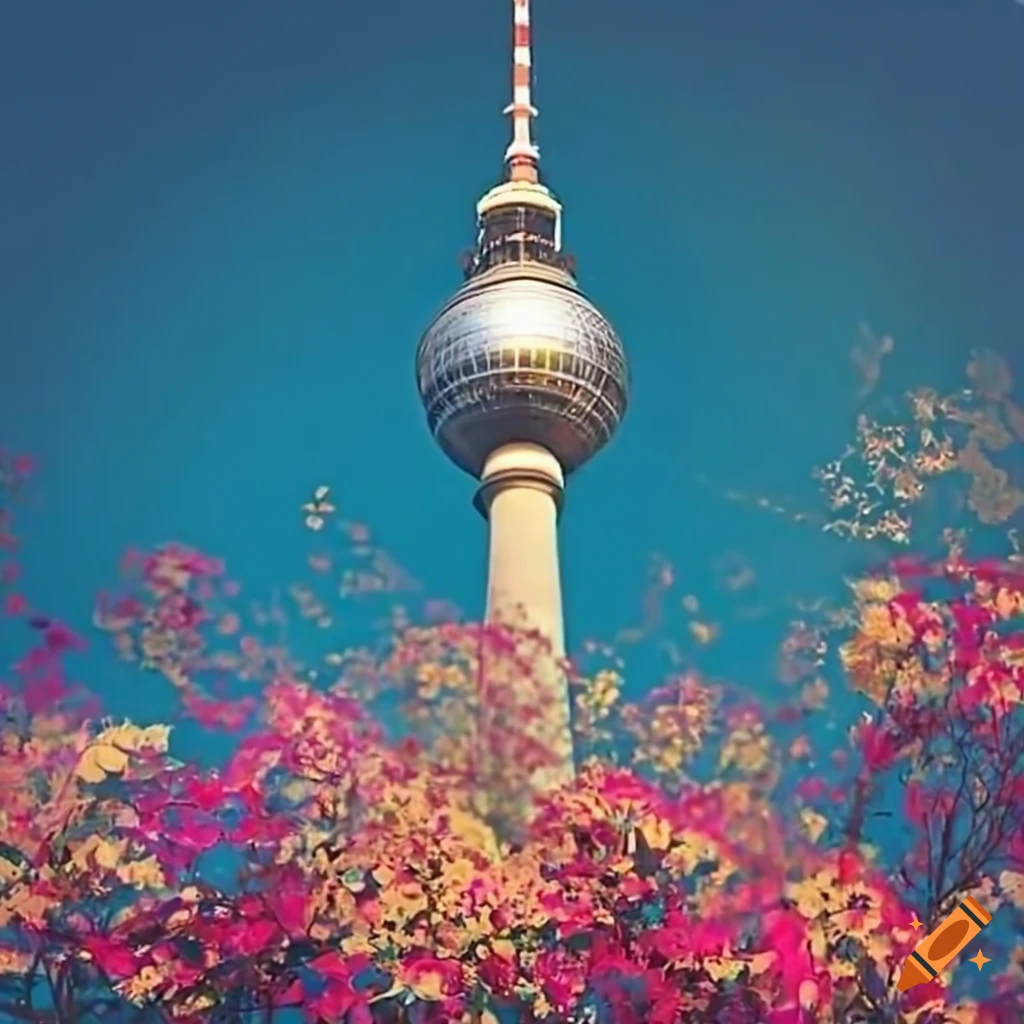 Berlin tv tower with blooming flowers on Craiyon
