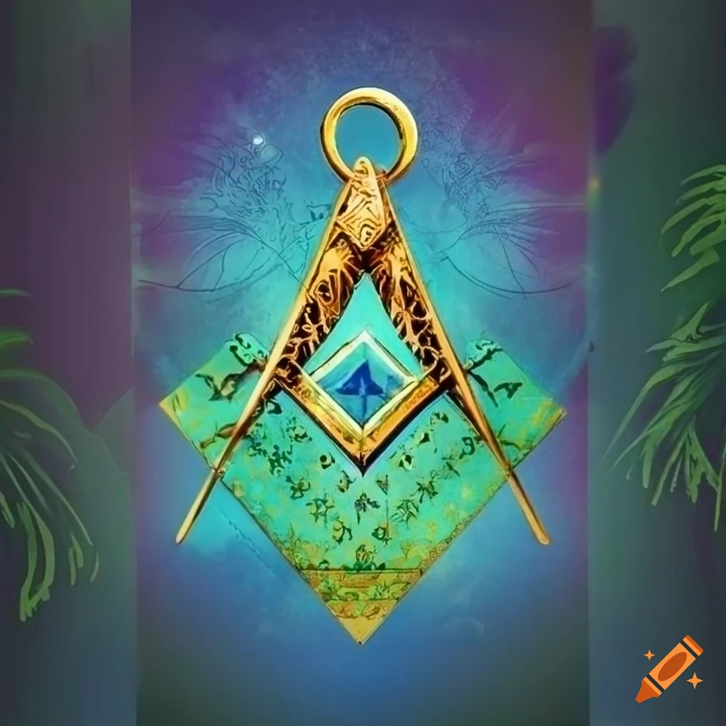 Masonic-themed card with geometric shapes and nature designs on Craiyon