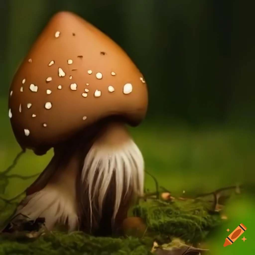 Anthropomorphic mushroom with a gnome in a magical forest on Craiyon