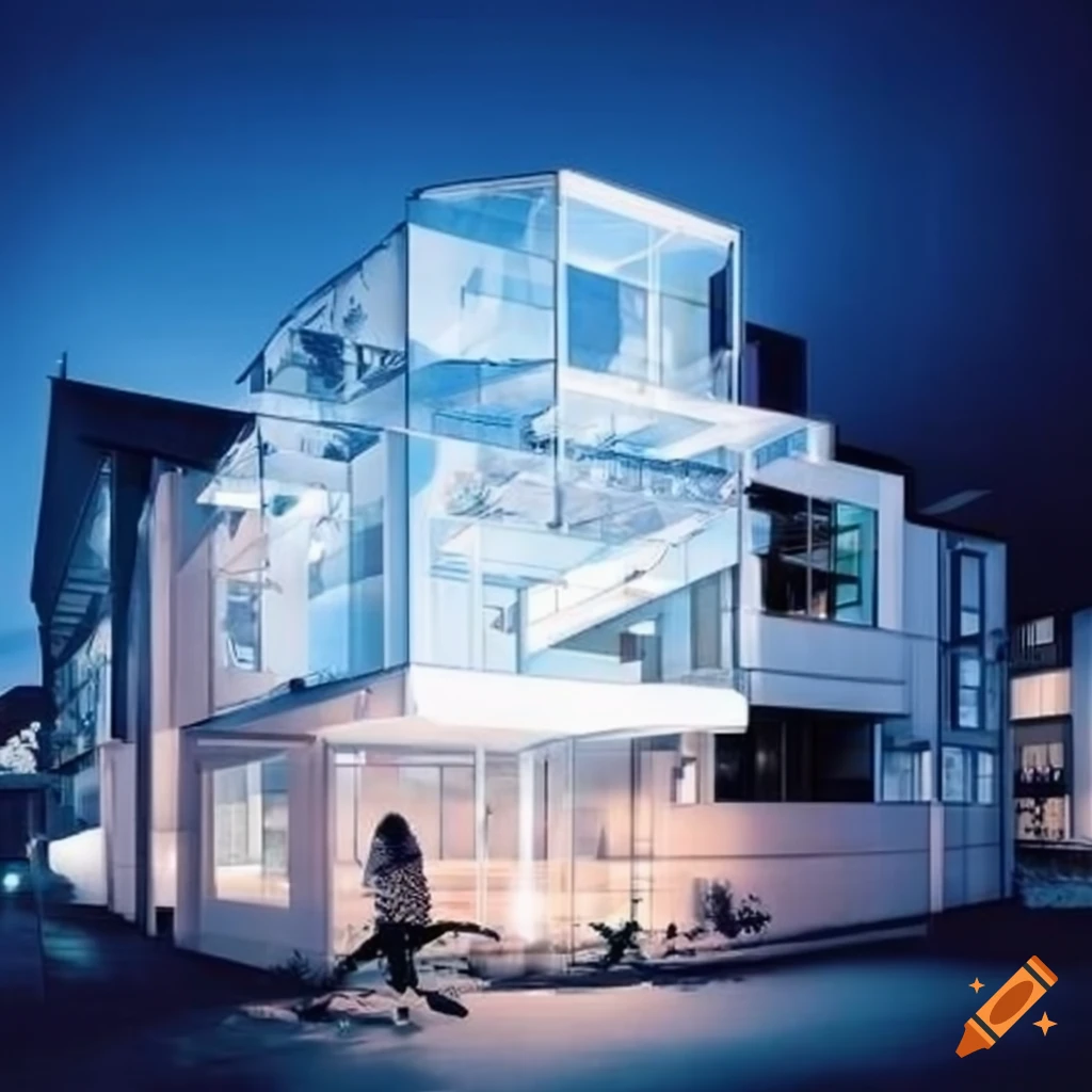 Modern 5-story crystal house in japanese architectural style on Craiyon