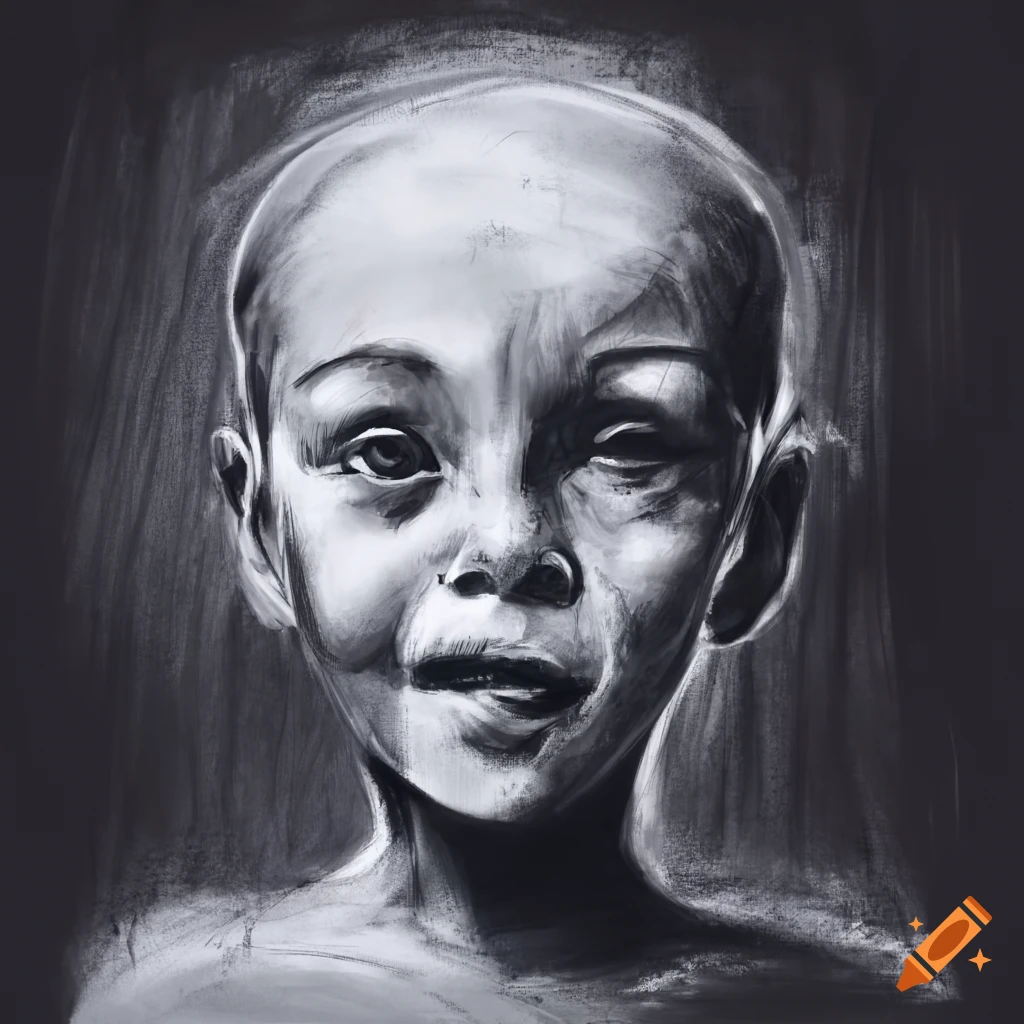 Charcoal sketch of facial expressions on a dark background on Craiyon